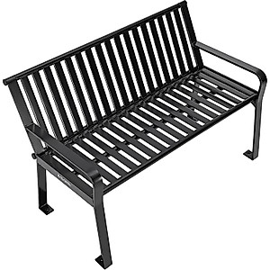 Global Industrial 4 ft. Outdoor Park Bench with Back, Vertical Steel Slat, Black, Unassembled