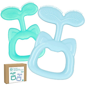 BumbleBee Baby Teething Toys Silicone Teethers with Bristles for Cleaning Babies’ Teeth and Gums, Helpful to Teething Pain, Jelly Blue and Green