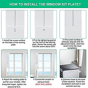 Portable Air Conditioner Window Kit, Adjustable AC Vent Kit PVC Seal with Dua Side Coupler Inner 5.1"Hose, Window Vent Kit Plate for AC Unit for Vertical Horizontal Window