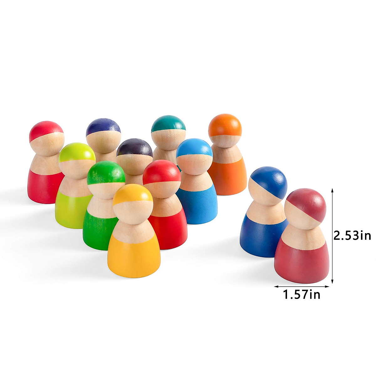 MERRYHEART Rainbow Peg Dolls for Toddlers, 12 PCS Wooden Peg People Toys, Wooden People Pretend Play with Rainbow Stacking Toy, Preschool Wood Rainbow Friend Educational Toys