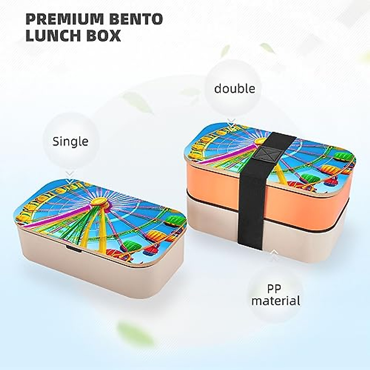 Corlorful Park Adult Lunch Box, Bento Box, With Cutlery Set Of 3, 2 Compartments, Rectangular, Lunch Box For Adults