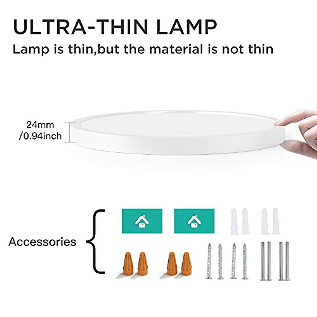 Roomratv Ceiling Light Fixture Flush Mount, Daylight White 15.8 inch Slim Flat Modern Surface Mount Ceiling Lighting LED Round Modern Ceiling Lamp 36W 5000K