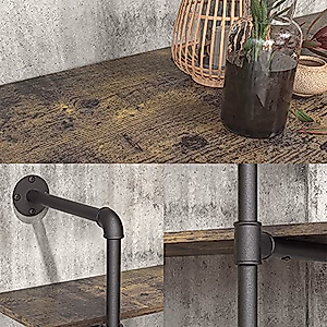 Gezen Industrial Pipe Shelving Metal Floating Shelves, Rustic Wood Ladder Bookshelf Wall Mounted Shelf Storage Bookcase for Living Room, Kitchen, Bathroom (4 Tier)