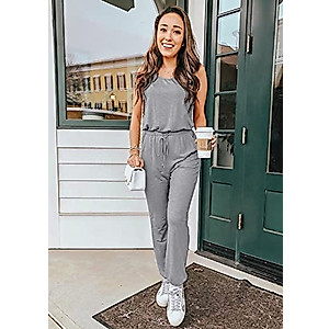 PRETTYGARDEN Women's Two Piece Outfit Sleeveless Crewneck Tops with Sweatpants Active Tracksuit Lounge Wear (Light Grey,Medium)