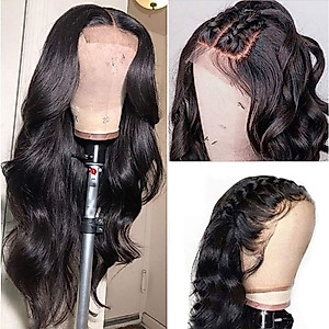IUPin 4x4 Body Wave Lace Closure Wigs Brazilian Lace Front Wigs Human Hair for Black Women 150% Density Pre Plucked with Baby Hair Bleached Knots (20inch, Body Wave Wig)