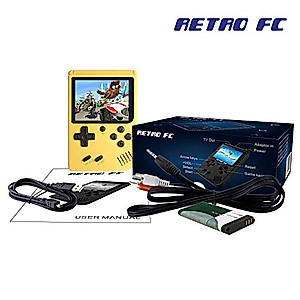 Handheld Games Console for Kids Adults - Retro Video Games Consoles 3 inch Screen 168 Classic Games 8 Bit Game Player with AV Cable Can Play on TV (Yellow)