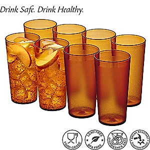 Amazing Abby - Cafely - 16-Ounce Plastic Tumblers (Set of 8), Plastic Drinking Glasses, Restaurant-Style Tumblers, Commercial-Grade Cups, Stackable, BPA-Free, Shatter-Proof, Dishwasher-Safe, Amber