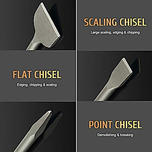 3pc 12-Inch SDS Max Chisel Set | Flat Chisel, Point Chisel, Scaling Chisel Hammer Drill Tool Set for Tile Masonry Concrete Brick Stone Work | 40Cr Steel Drill Bit Set for Max Rotary Hammers