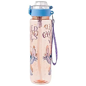 Silver Buffalo Disney Lilo and Stitch Chilled Vibes Plastic Water Bottle with Locking Lid, Strap, and Straw, 33 Ounces