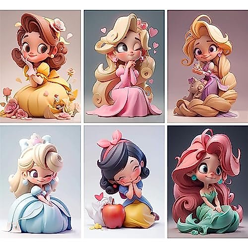 Mirztry 6 Pack Princess Diamond Painting Kits for Adults Kids Beginners, 5D Princess Diamond Art Kits for Adults Girls, Princess Paint by Diamonds Gem Painting Kits for Decor Gift (12x16 inch)