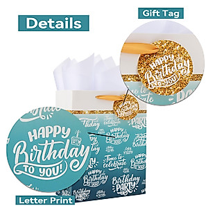 13" Large Green Gift Bag for Men's or Women's Birthday Party, Boys', Girls', or Kids' Party, Baby Showers, Baby Boys or Girls