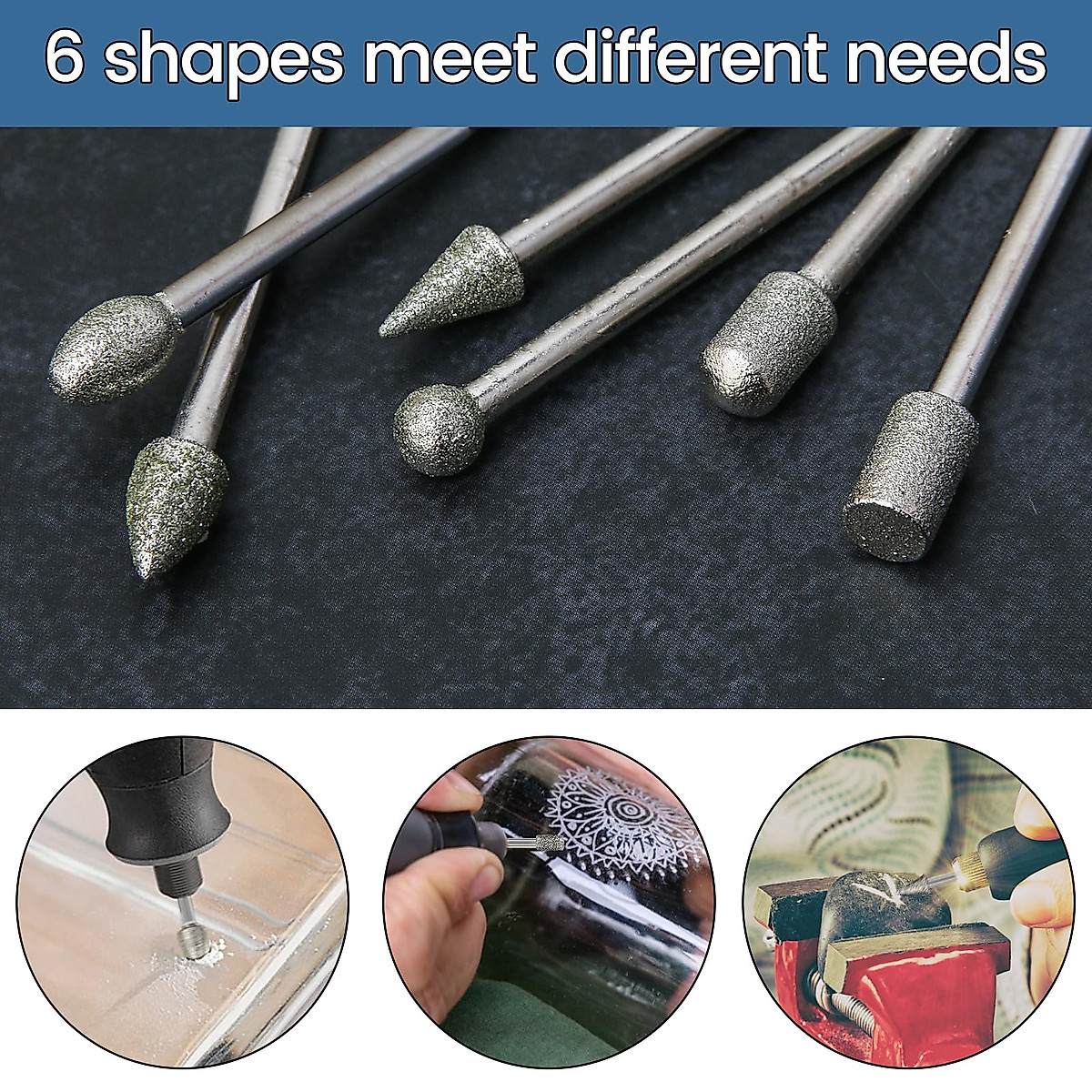 Diamond Burr Set for Dremel, Rotary Tool Grinding Cutting Wheel Stone Glass Tile Jewelry Engraving Rock Etching Masonry 1/8” Die Grinder Carving Cutter Metal Engraver Kit - 32pc Set