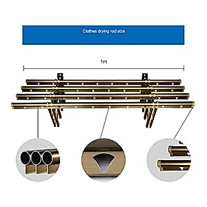 XMCX Airer Laundry Drying Rack Wall Mounted Folding Adjustable Collapsible Space Saver Dryer Bathroom Towel Rail Bar with Windproof Hook Easy Storage (Color : Gold)
