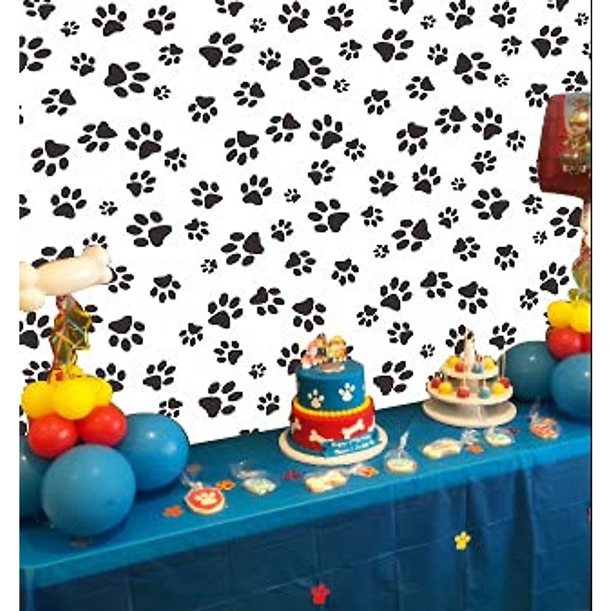Paw Print Themed Photography Backdrop Vinyl 7X5FT Happy Birthday Party Supplies Puppy Dog Paw Print Photo Background Baby Shower Pet Treat Party Decoration Candy Table Photo Booth Studio Props