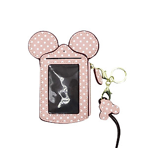 Cute Travel PU Leather Student ID Card Holder Animal Shape Neck Bag Wave Dot Wallet Coin Purse for Women Teens Girls