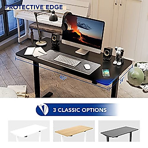 Electric Standing Desk 40 x 24 Inches, Height Adjustable Stand Up Desk w/2-Button Controller, Small Sit Stand Desk, Ergonomic Computer Desk for Home Office, Black Frame + Black Tabletop