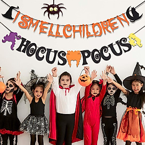 Halloween Hocus Pocus Decor Banner, Felt I Smell Children Banner Sanderson Sisters Sign for Hocus Pocus Halloween I Smell Children Decorations
