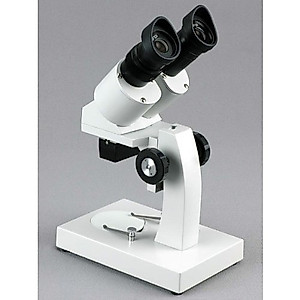 AmScope SE204-AX Portable Binocular Stereo Microscope, WF5x and WF10x Eyepieces, 10X and 20X Magnification, 2X Objective, LED Lighting, Reversible Black/White Stage Plate, Arm Stand
