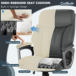CozNook Ergonomic Executive Office Chair, Leather Desk Chair Comfy, Big and Tall Office Chair with Wheels,Lumbar Support and Padded Arms,Swivel Wide Computer Chair (Grey)