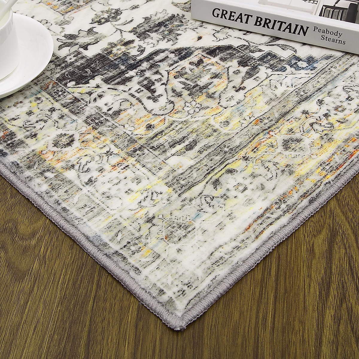 ROYHOME Area Rug 8x10 Machine Washable Rug Traditional Distressed Carpet Stain Resistant Non-Slip Floor Cover Carpet Rug Medallion Accent Rug for Living Room Bedroom Dining Room, Grey