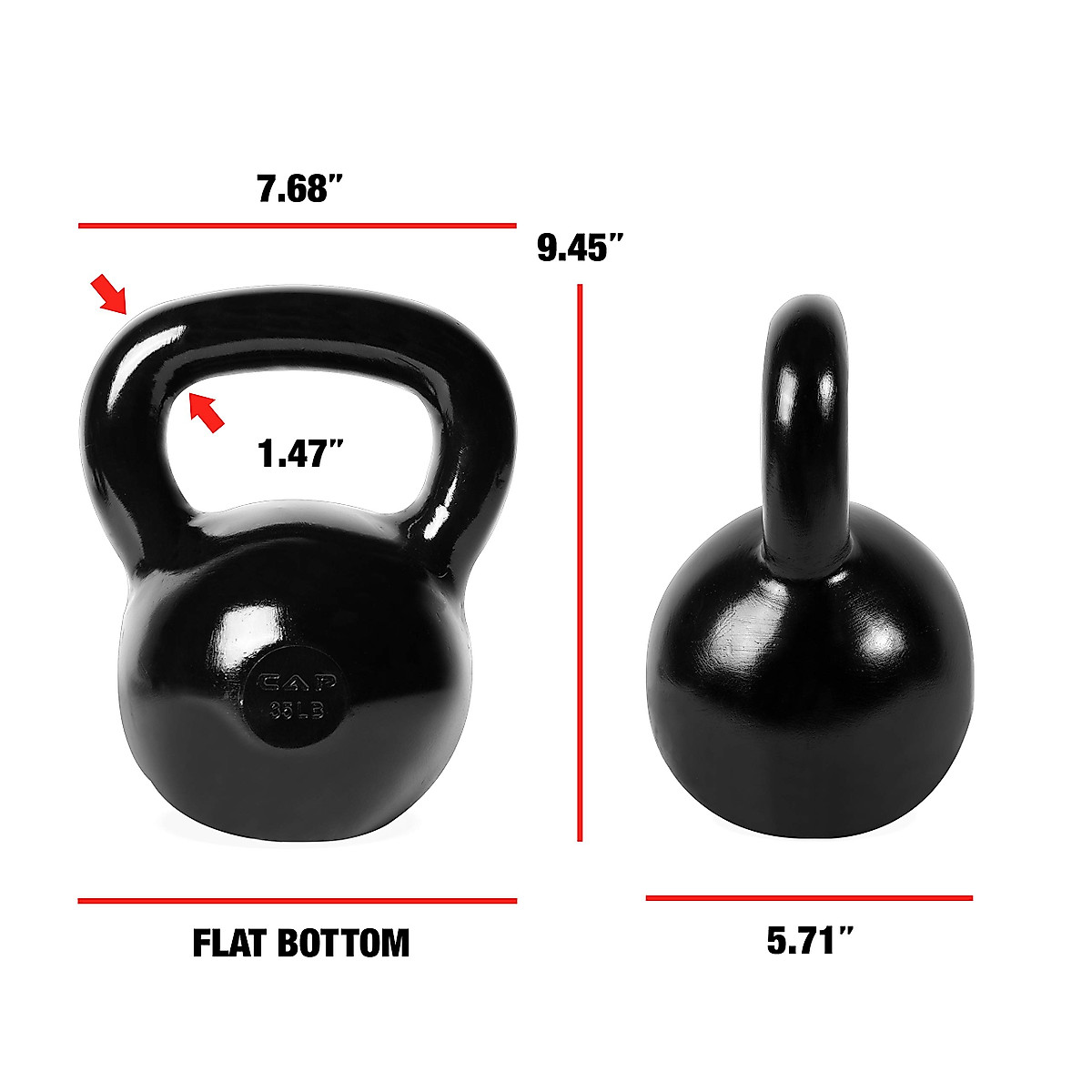 CAP Barbell Black Enamel Coated Cast Iron Kettlebell, 35 lb