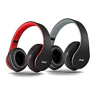 2 Items,1 Black Red Zihnic Over-Ear Wireless Headset Bundle with 1 Black Gray Zihnic Foldable Wireless Headset