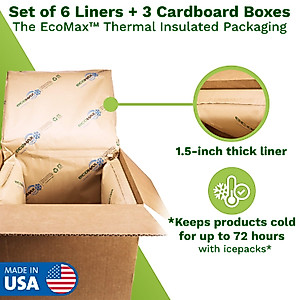 IDL Packaging 14" x 14" x 14" Insulated Shipping Box, 5.8-Gallon Capacity, Pack of 3 - Includes EcoMax™ Thermal-Paper Liners, Absorb Condensation - For Frozen Food, Meat, or Fish