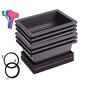 6 Packs 6.3 Inches Bonsai Training Pots with Trays, Come with 15pcs Plant Lables, Rectangle Bonsai Flower Growing Nursery Planter Pots for Indoor Outdoor Home Garden, Black