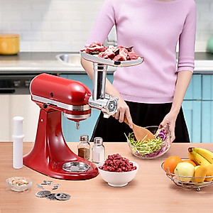 Metal Food Grinder Attachments for KitchenAid Stand Mixers, Meat Grinder, Sausage Stuffer, Durable Perfect Attachment for KitchenAid Mixers, Silver(Machine/Mixer Not Included)