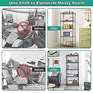 BLKMTY 5-Tier Wire Shelving Metal Shelf Unit Storage Shelves Adjustable Height NSF Shelving Rack Strong Steel for Restaurant Bathroom Garage Pantry Kitchen Garage 14" D x 24" W x 60" H，Black