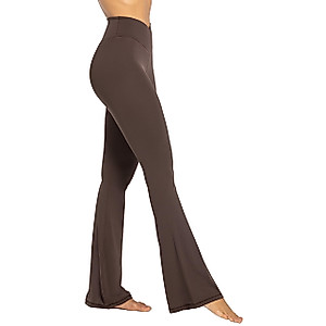 Sunzel Flare Leggings, Crossover Yoga Pants for Women with Tummy Control, High-Waisted and Wide Leg Seal Brown
