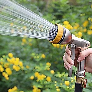 FANHAO Garden Hose Nozzle Heavy Duty, 100% Metal Spray Nozzle High Pressure Water Hose Nozzle with 7 Patterns for Watering Garden, Washing Cars and Showering Pets