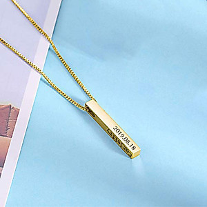 Funcok Personalized Jewelry Name Pendant Necklace 3D Bar Silver Stainless Steel Custom Made Gifts