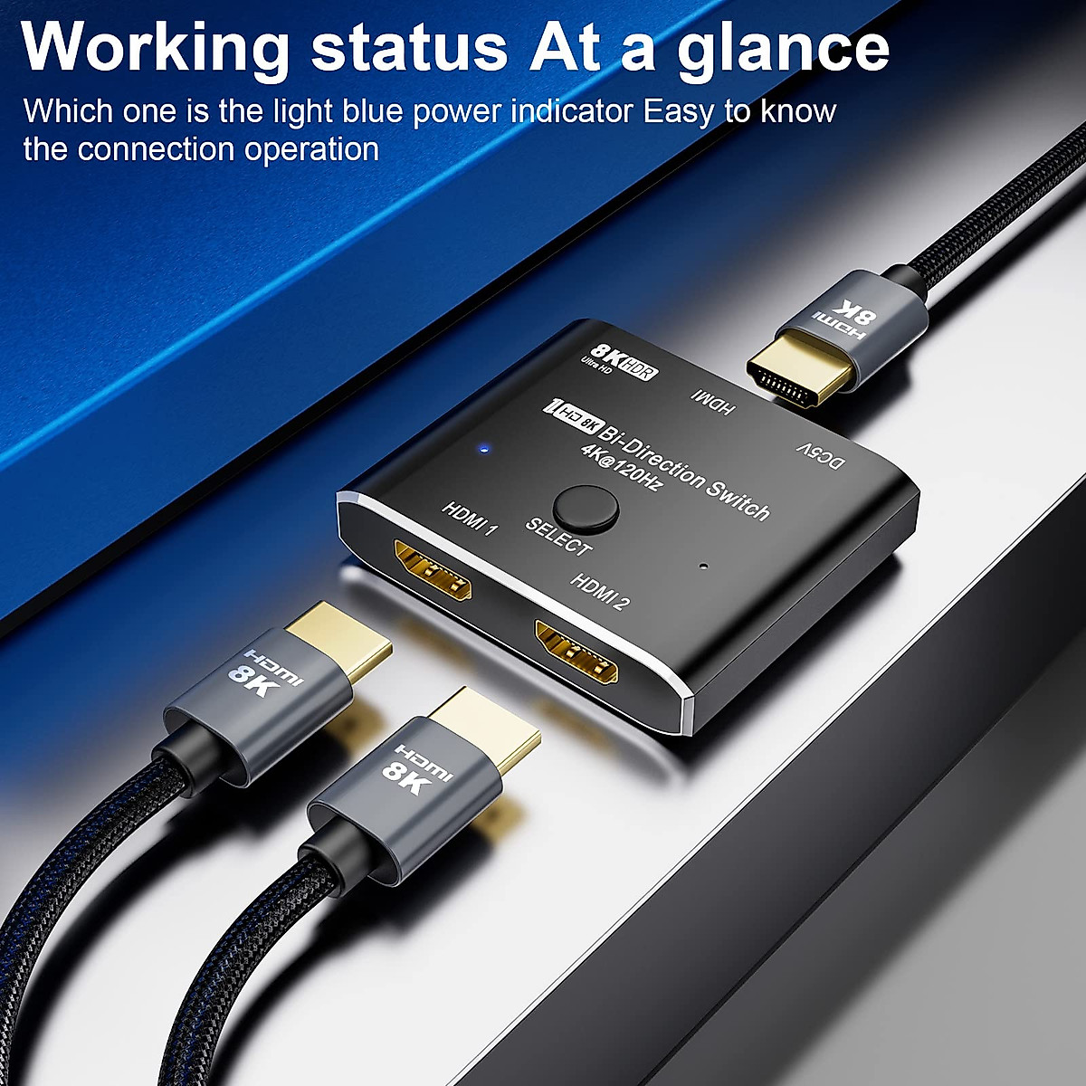 CABLEDECONN HDMI 2.1 Ultra 8K HD Bi-Directional Mini Switch 8K@60Hz 4K@120Hz HDR 1in 2out 2in 1out High Speed 48Gbps Splitter(Singal Display) Converter Compatible with Xbox X PS5 Aluminum Shell