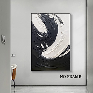 Black and White Abstract Canvas Wall Art Modern Texture Painting Minimalist Abstract Prints Poster Black and White Texture Canvas Picture Modern Black and White Abstract Artwork 16x24inch No Frame