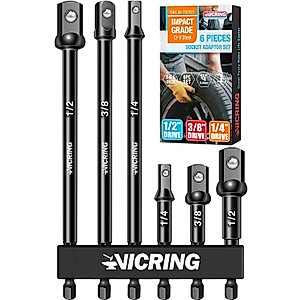Impact Socket Adapter Set Impact Driver Socket Extension Set 1/4 3/8 1/2 Drive Socket Adapter for Drill Hex Shank Socket Driver set Turn Impact Drill Into High Torque Impact Wrench (6Pcs, 3" & 6")