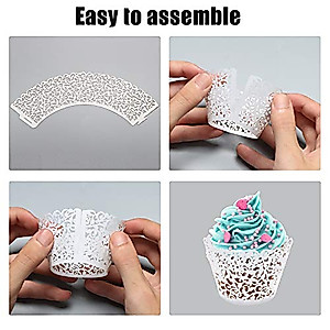 50pcs white Cupcake Wrappers Lace Cupcake Liners Laser Cut Cupcake Papers Cupcake Cups Cases for Wedding/Birthday Party Decoration