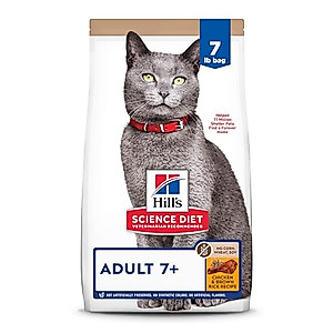Hill's Science Diet Adult 7+, Senior Adult 7+ Premium Nutrition, Dry Cat Food, No Corn, Wheat, Soy Chicken & Brown Rice, 7 lb Bag