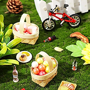 8 Pcs Mini Woven Basket with Handle Miniature Flower Basket Dollhouse Small Picnic Basket Party Favor Wood Weaving Basket Tiny Candy Gift Baskets for Fairy Garden Table Tree Hanging Decoration