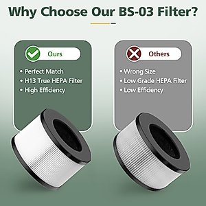 BS-03 True HEPA Replacement Filter Compatible for BS-03 PARTU and Slevoo HEPA Air Purifier with 3-in-1 Filtration System, 1 Pack