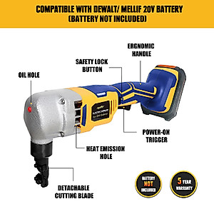 Cordless Nibbler Compatible with Dewalt & Mellif 20V Max Battery, 18 Gauge Sheet Metal Cutter w/ 1200RPM Brushless Motor | Replaced Blades for Cutting Aluminium, Stainless Steel, Plastic (Tool Only)