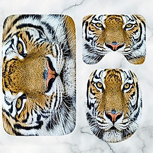 Tiger Shower Curtain 3D Printed, Animals 4Pcs Bathroom Decor Set, with Non-Slip Rug, Toilet Lid Cover and Bath Mat, Durable Waterproof Bath Curtain with 12 Hooks-59" X 72"