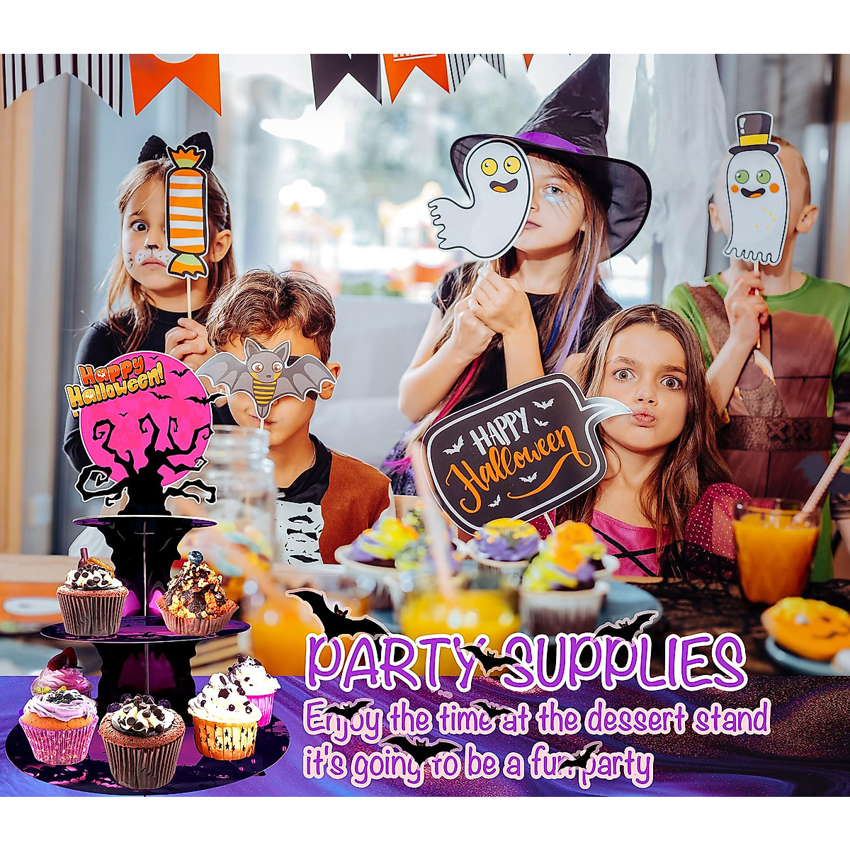 Damanse Halloween Cupcake Stand,3 Tier Cardboard Cupcake Stand Dessert Holder Tower for Halloween Decorations, Halloween Birthday Party Supplies Haunted Decor for Kids (Halloween)