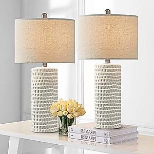 PORTRES 24.5" Modern Accent Ceramic Table Lamp Set of 2 for Bedroom White Desk Decor Bedside Lamps for Living Room Study Room Office Dorm Farmhouse Nightstand Lamp End Table Lamps