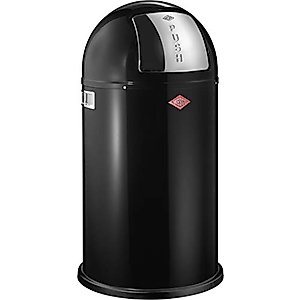 Wesco Pushboy - German Made - Push Door Trash Can, Powder Coated Steel, 13.2 Gallon / 50L , Black