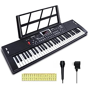 AersGu Piano Keyboard - 61 Key Keyboard Piano, Electric Piano Music Keyboard with Teaching Mode, Microphone, Sheet Music Stand and Power Supply, portable keyboard piano for Beginners