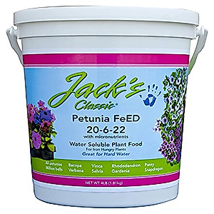 Jack's Classic 20-6-22 Petunia FeED Water Soluble Low Phosphorous Iron Booster Flower & Plant Food for Container Gardens and Hanging Baskets, 4 Pounds