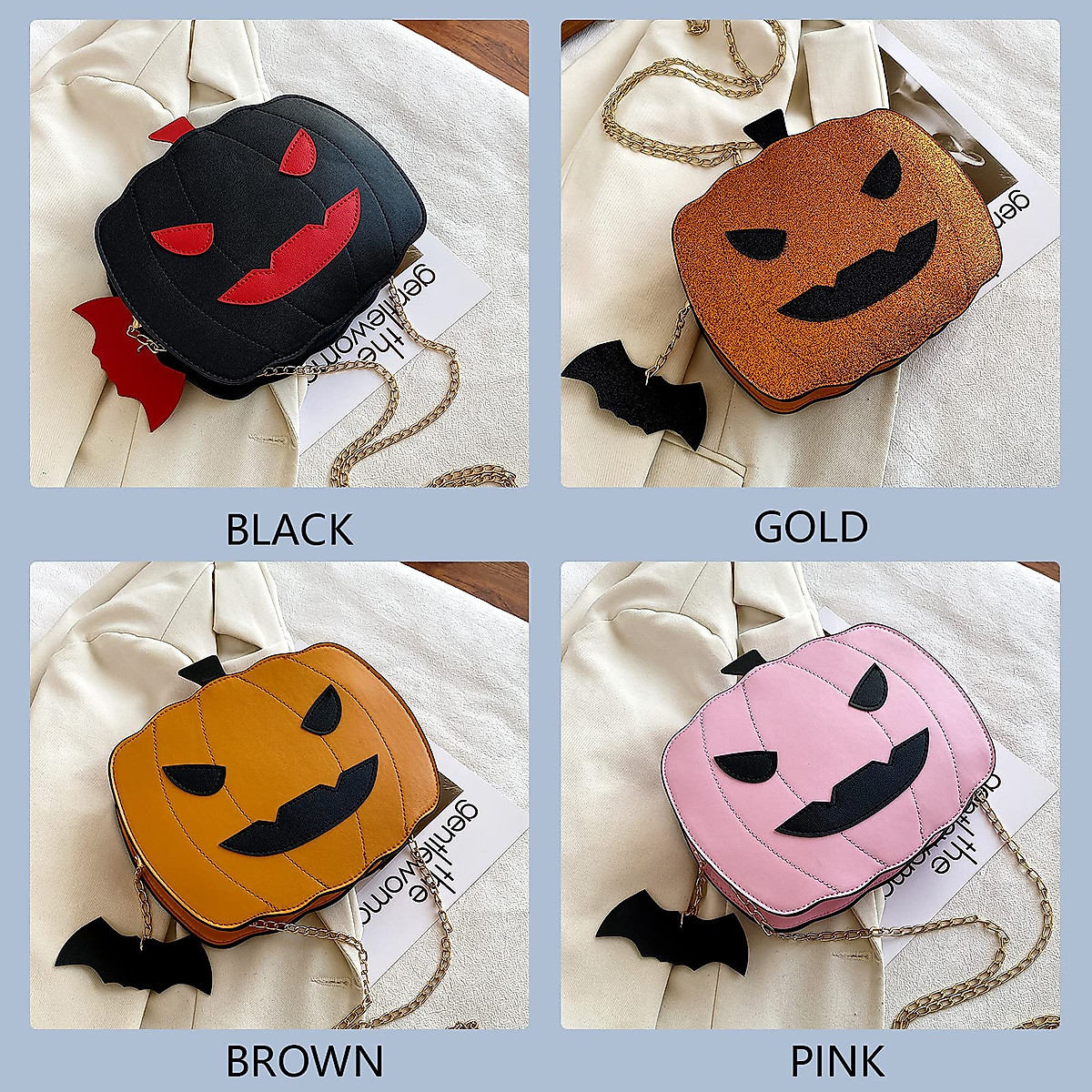 YYSS, Halloween Pumpkin Crossbody Bags Women Novelty Devil Shoulder Chain Purse Bat ornament Fashion PU Trick or Treat Shoulder Handbag Creative Cute bag with Drawstring Candy Bag (Brown), m