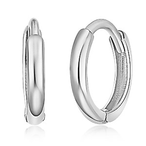 14k REAL White Gold 1.5mm Thickness Huggie Earrings (8 x 8 mm)