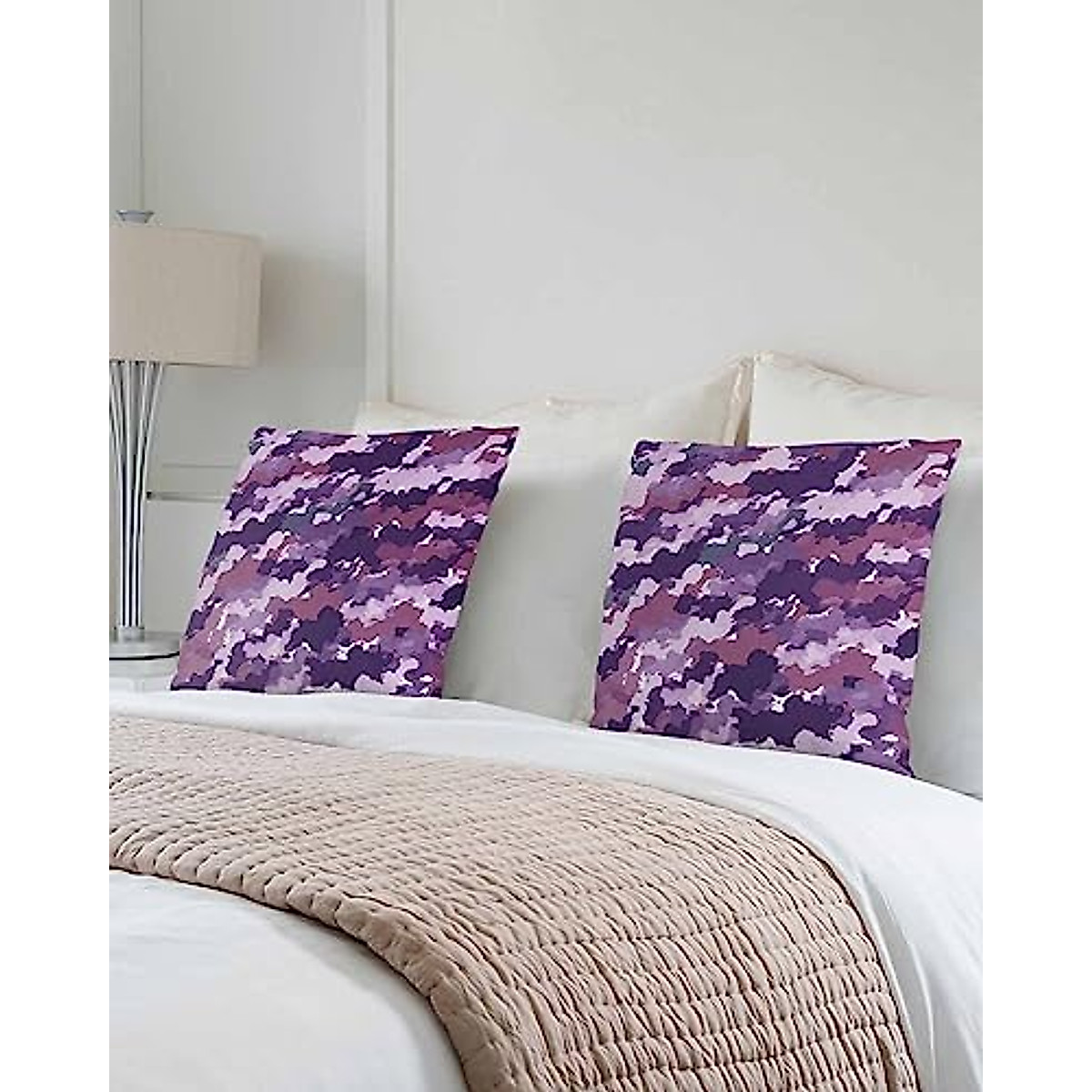 RainbowDay Pack of 2 Reversible Cotton Throw Pillow Covers， Camouflage Netting Camo Purple Square 16 x 16 Inch Soft Cushion Case for Home Sofa Living Room Couch Bedroom Set for Car Chair